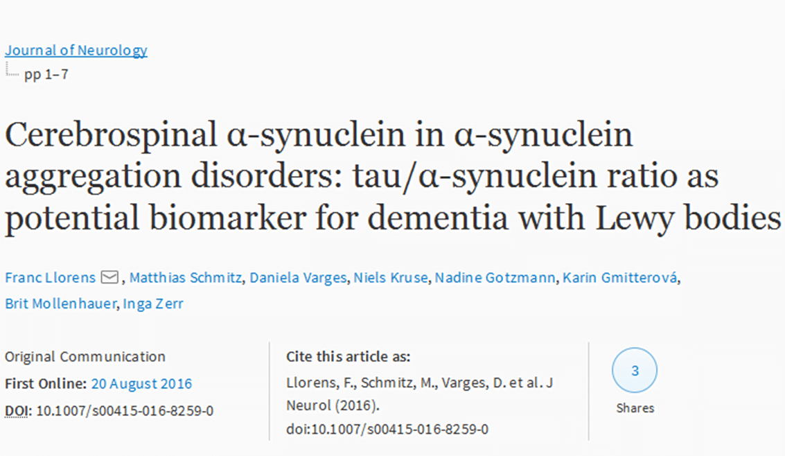 Cerebrospinal α-synuclein in α-synuclein aggregation disorders: tau/α-synuclein ratio as ...