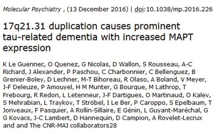 17q21.31 duplication causes prominent tau-related dementia with ...
