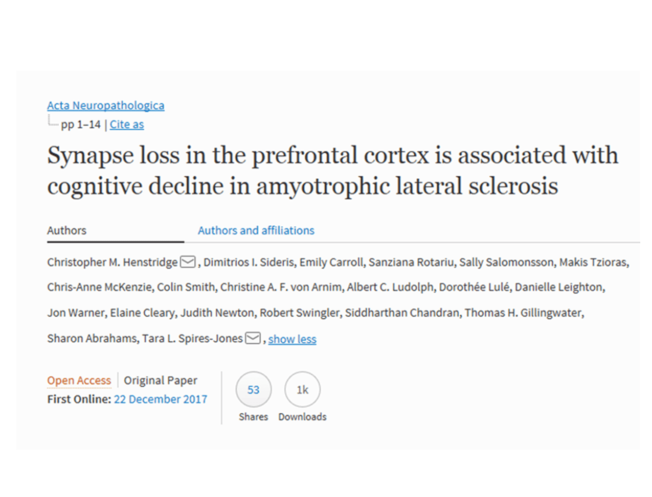 Synapse loss in the prefrontal cortex is associated with cognitive ...